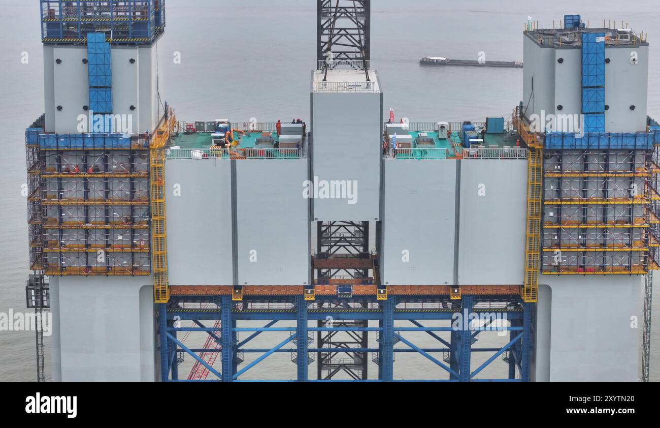 Aerial photo shows the construction site of Zhangjinggao Yangtze River ...