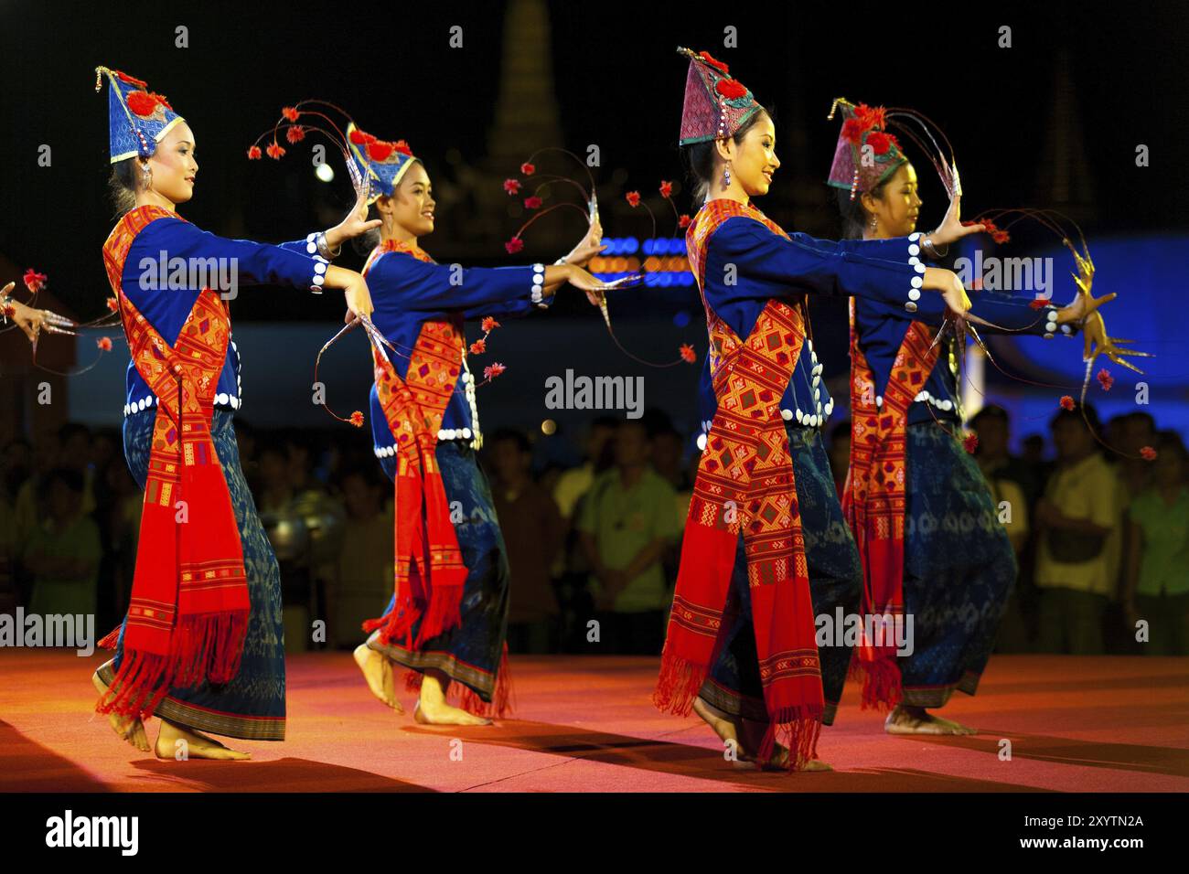 Bangkok, Thailand, April 10, 2007: Four female traditional Thai dancers ...