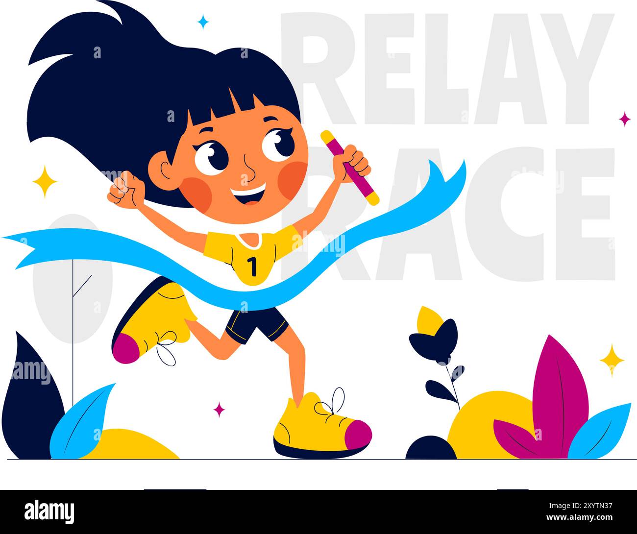 Relay Race Vector Illustration by Passing the Baton to Teammates Until ...
