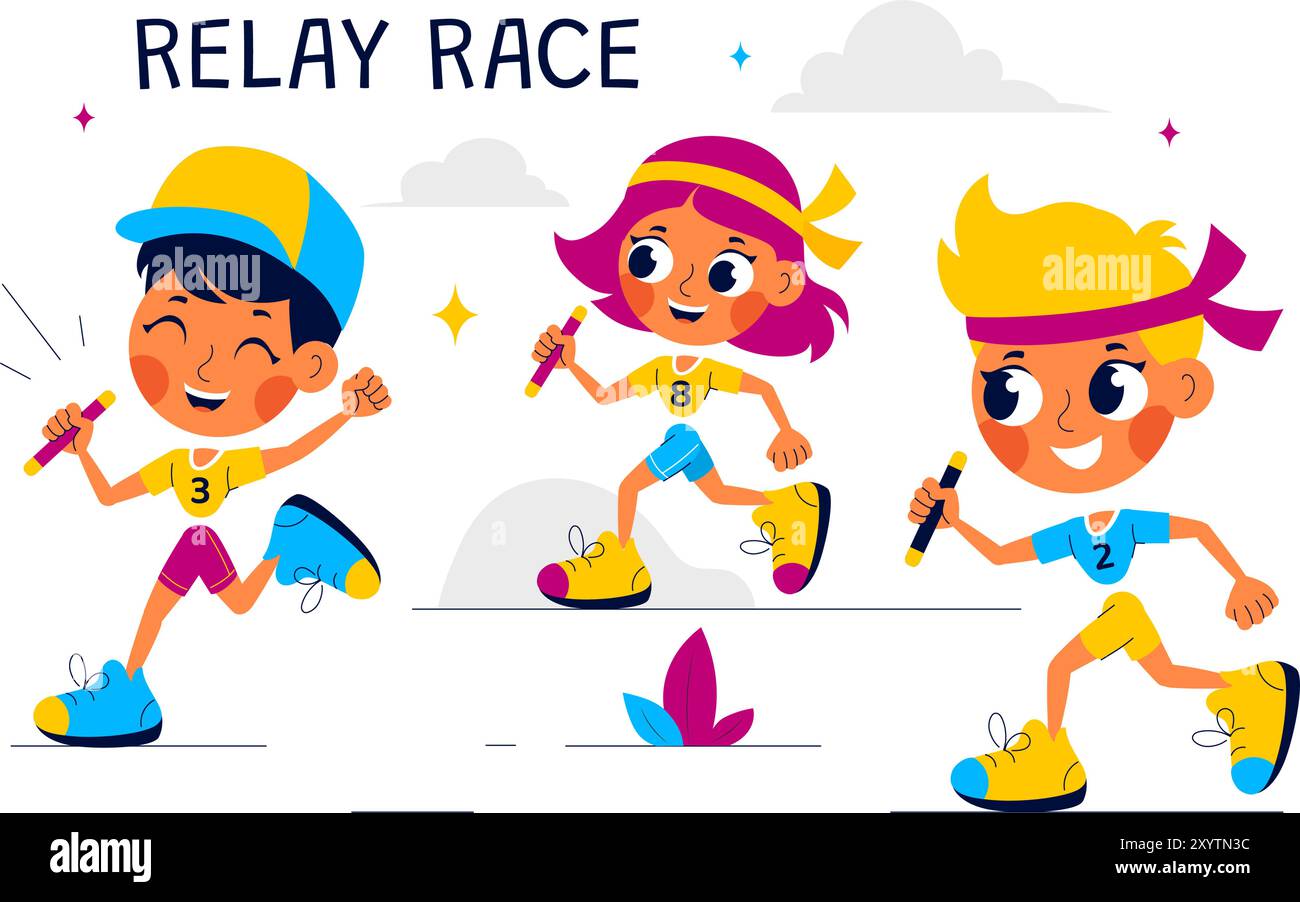 Relay Race Vector Illustration by Passing the Baton to Teammates Until ...