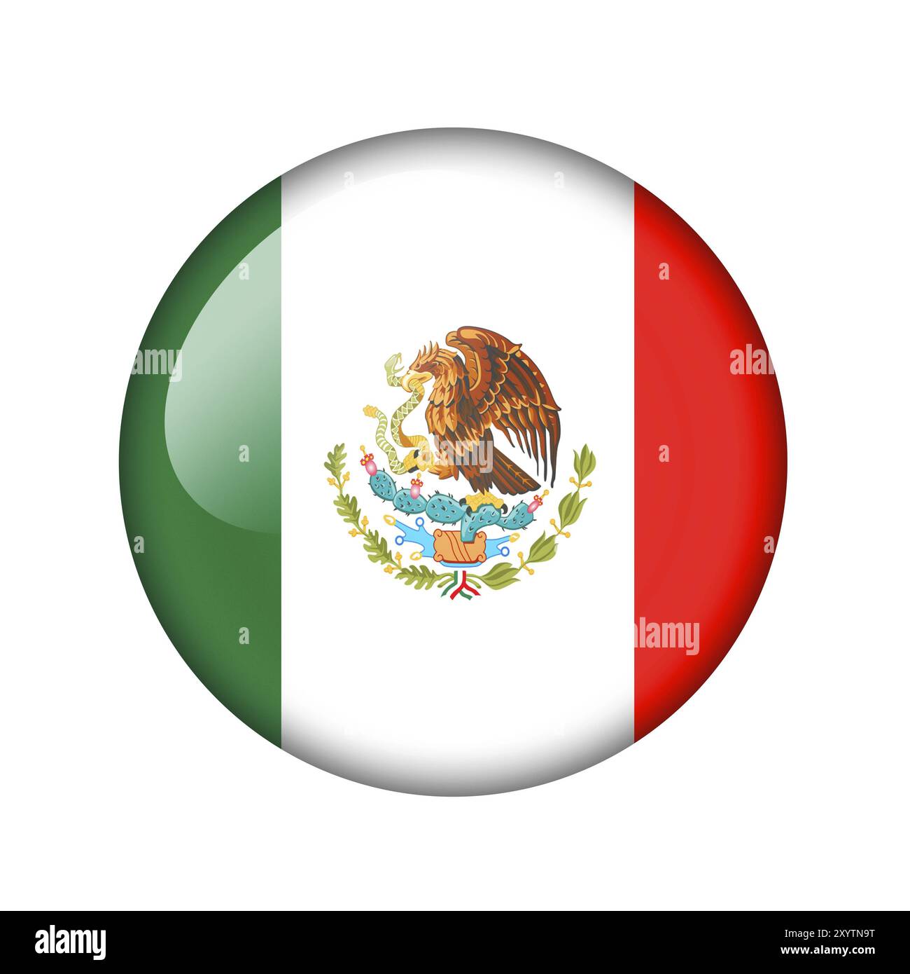 The Mexican flag. Round glossy icon. Isolated on white background Stock ...