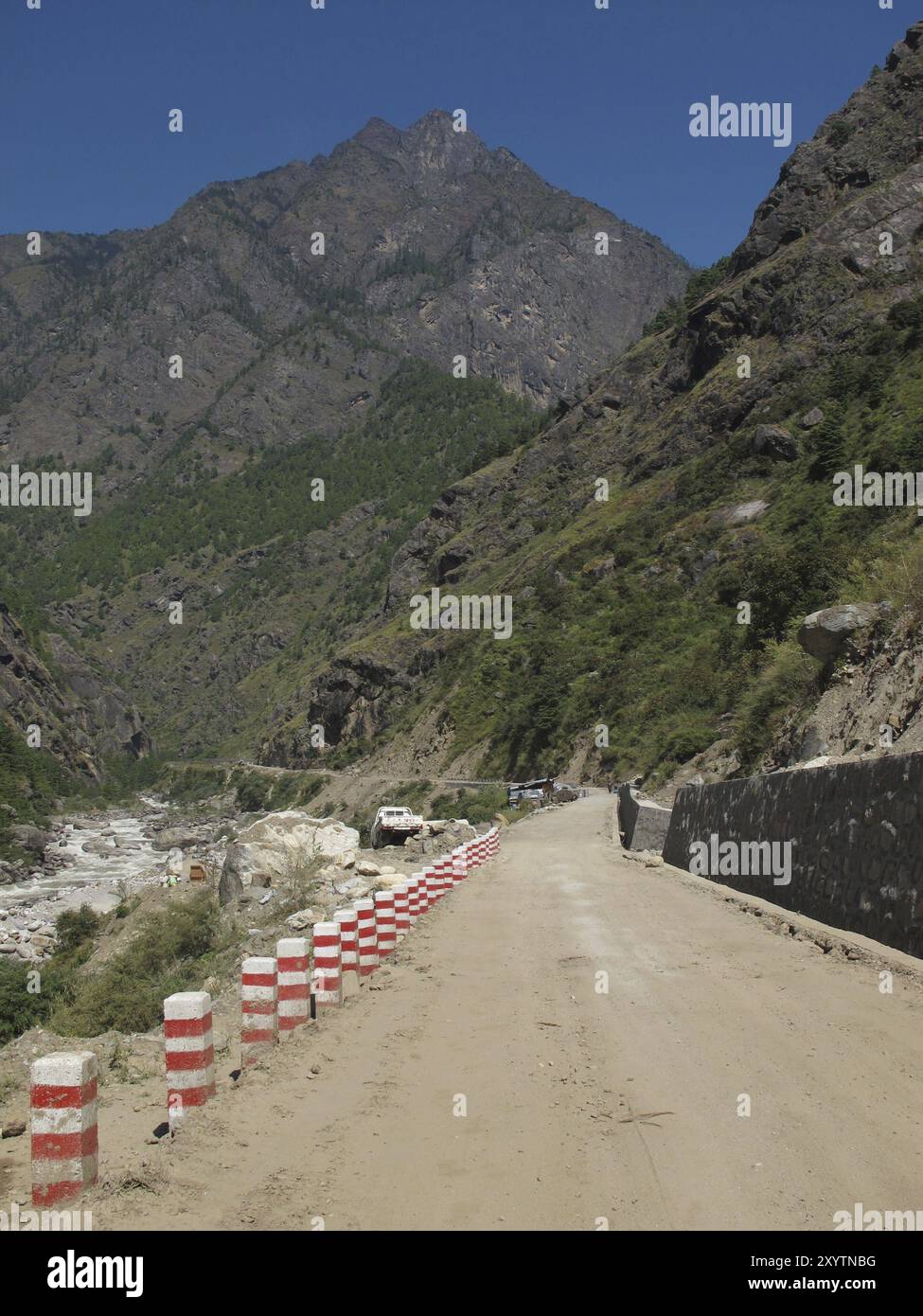 Unfinished road from Nepal (Syabrubensi) to Tibet. Tibetian border ...