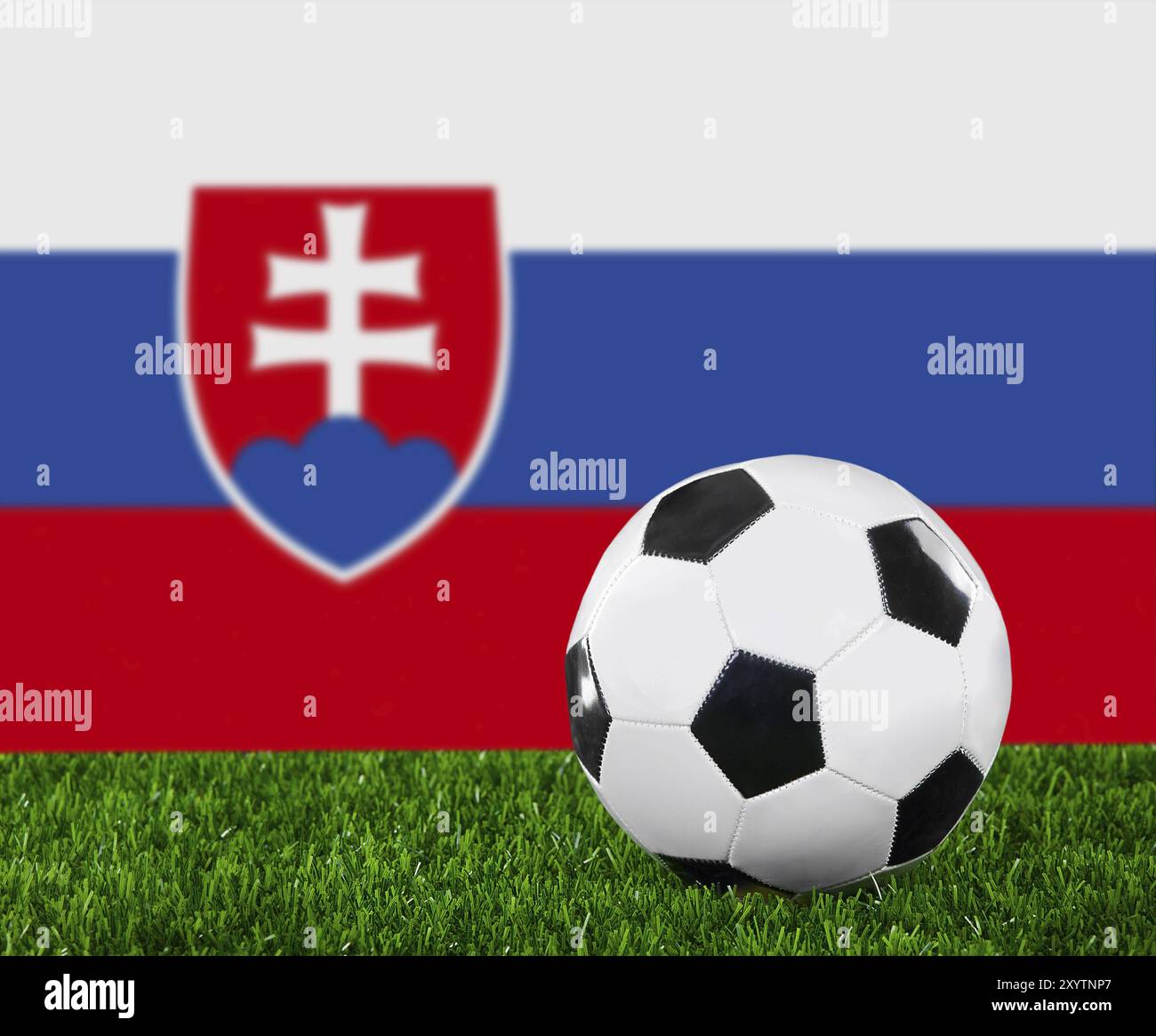 The Slovakia flag and soccer ball on the green grass Stock Photo - Alamy