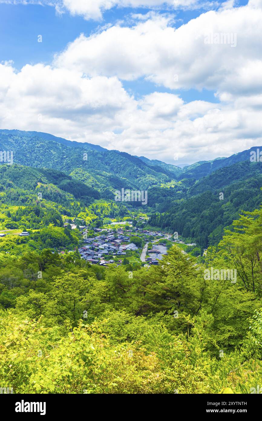 A view from high angle viewpoint and former grounds of Tsumago castle ...