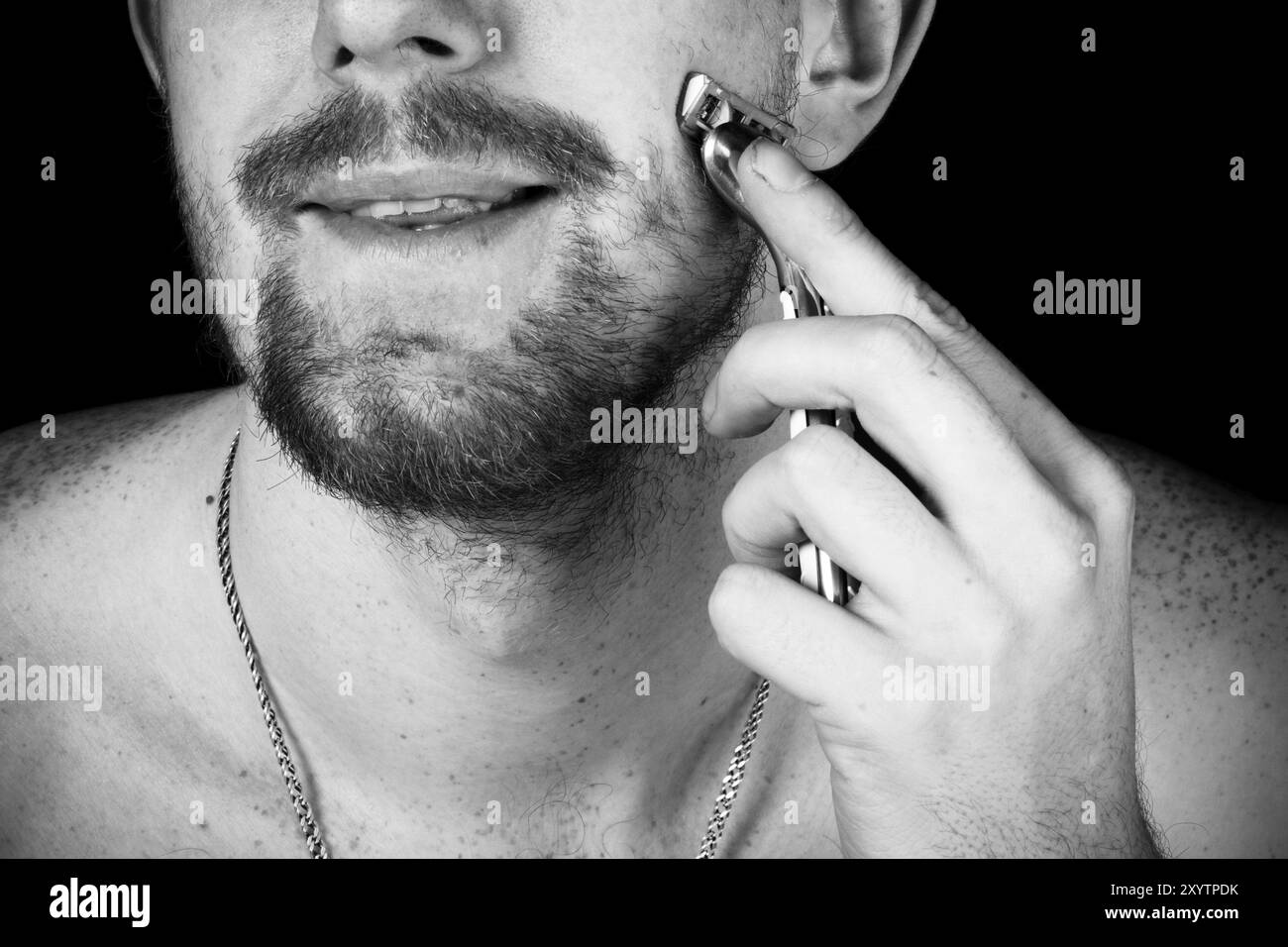 Men shaving faces. Close-up. Macro Stock Photo - Alamy