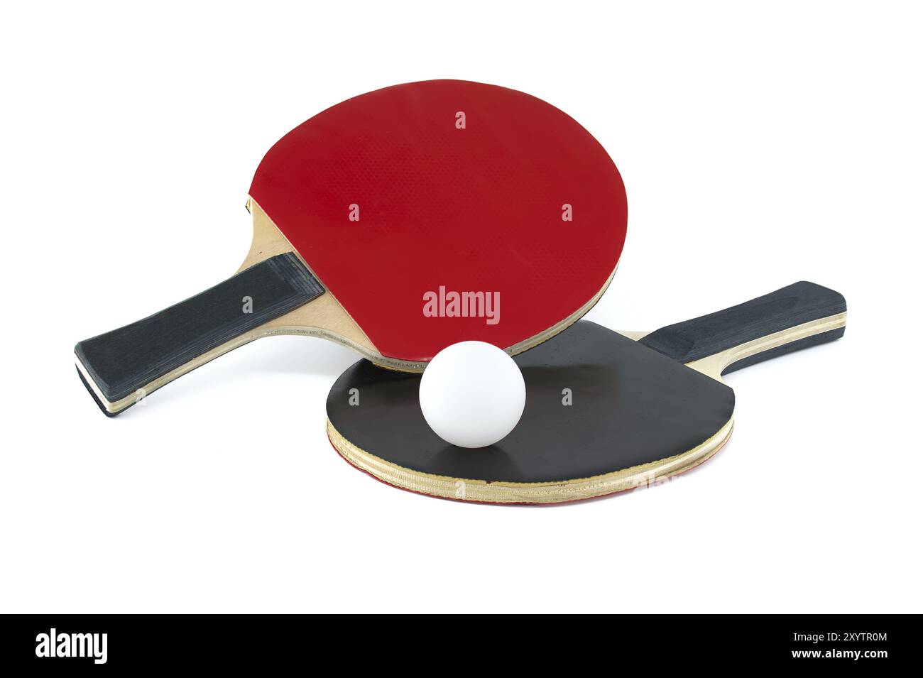 Isolated on a white background are two ping pong paddles and a ping ...
