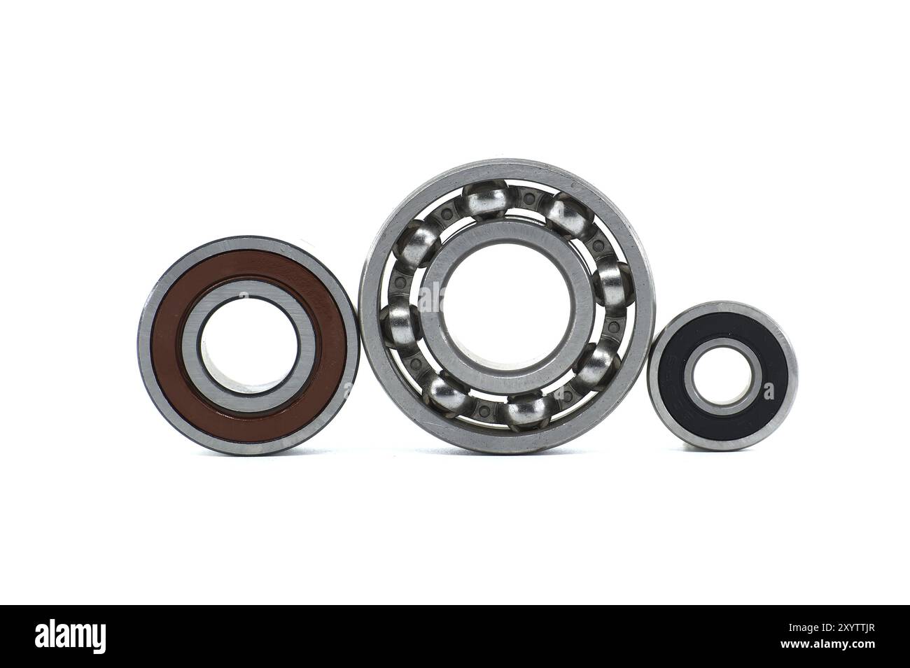 Various ball bearings isolated on white background. Spare parts for ...