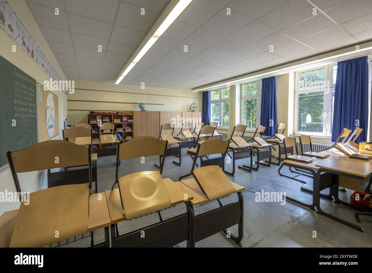 Classroom of a fourth grade, after school, the building is older but in ...