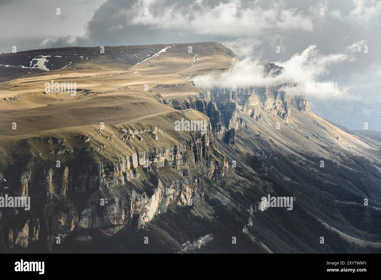 Morning view of the plateau Inal with the clouds hanging. Russia North ...