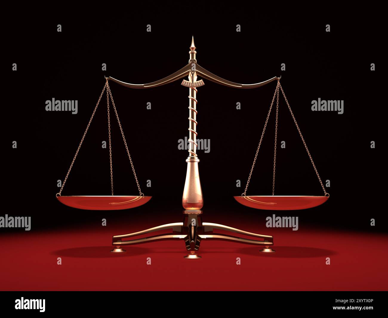 Balanced brass weight scales Law and Justice symbol Isolated on black ...