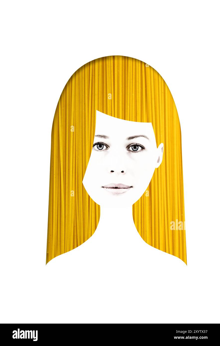 Illustration of a female person with a spaghetti hairstyle Stock Photo ...