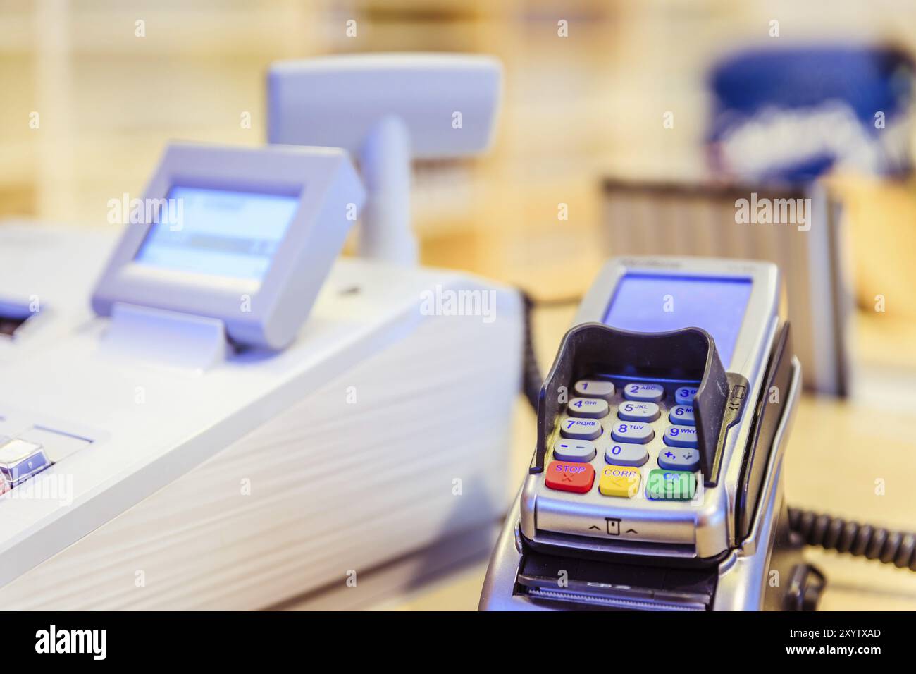 Cash register in a shop: Customer is paying purchase Stock Photo - Alamy