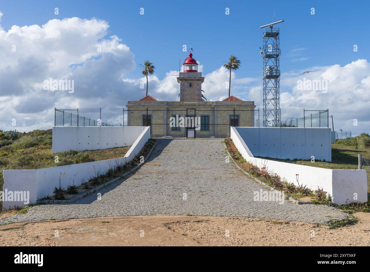 The lighthouse and radar installation at Ponta da Piedade Stock Photo ...