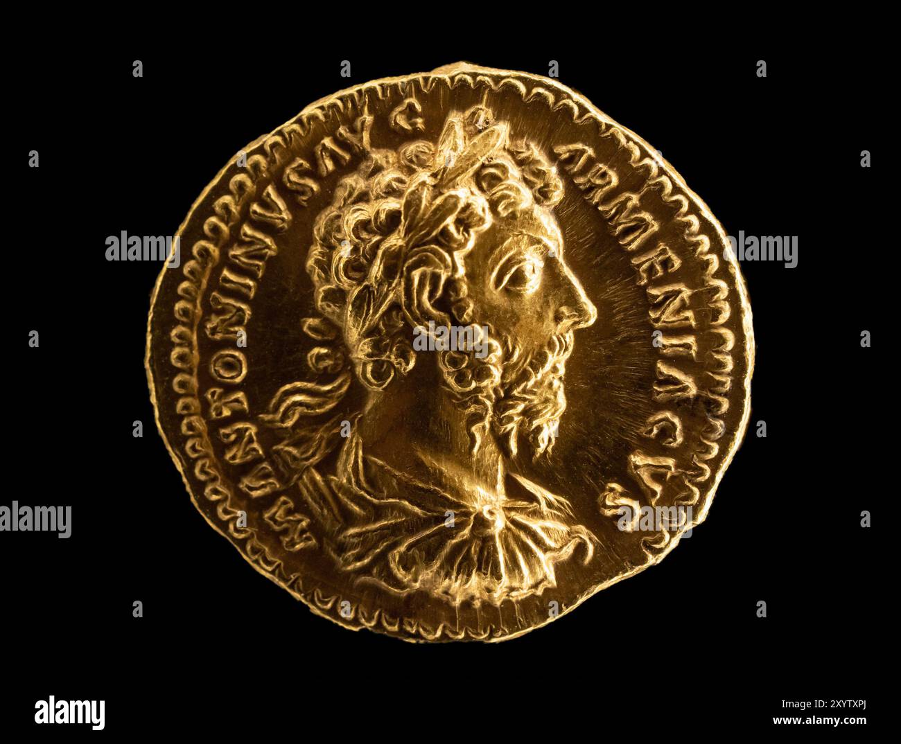 Ancient Roman Aurei coin depicting Marcus Aurelius Antoninus who was ...