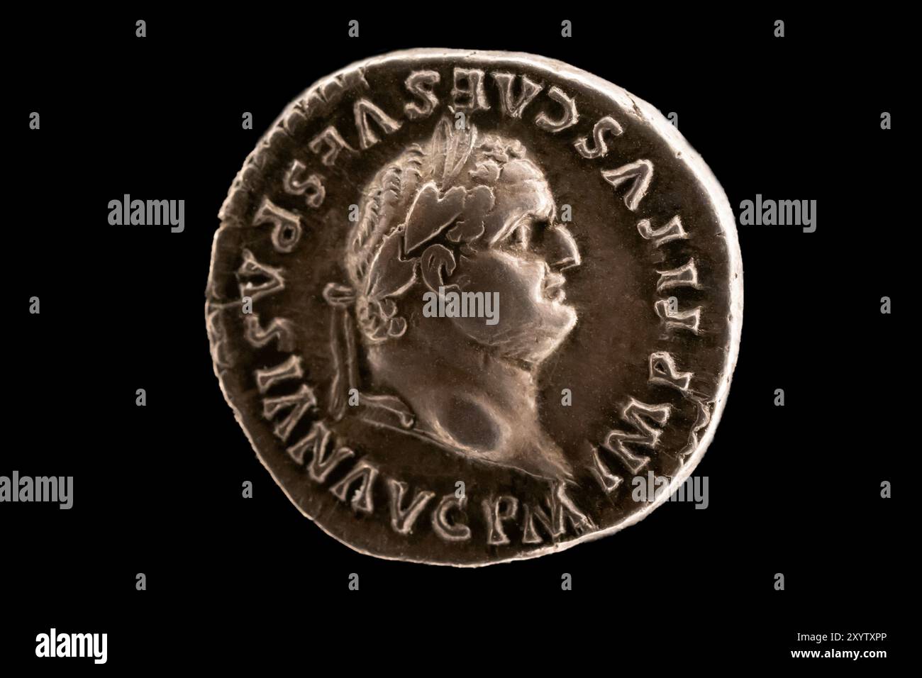 Ancient Roman silver coin depicting Titus Caesar Vespasianus who was ...