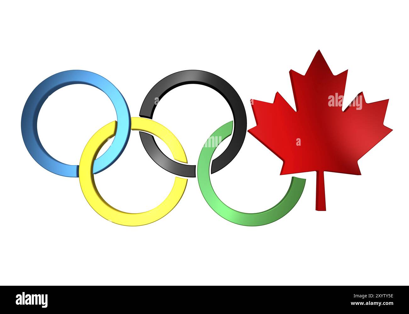 Olympic rings Vancouver 2010 concept with a Canada maple leaf symbol ...