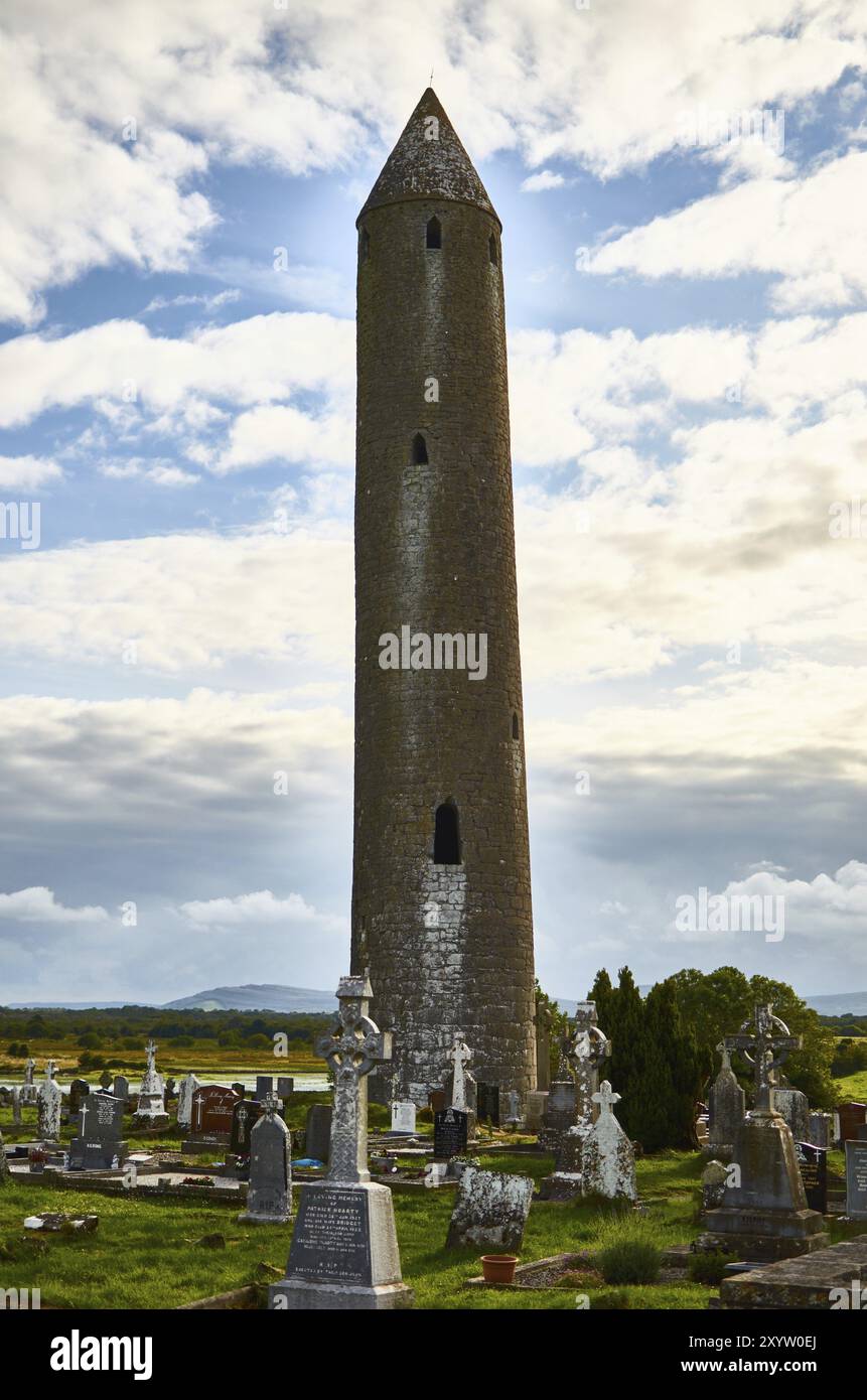 Irish celtic landscape concept. Medieval ruins of a temple and ...