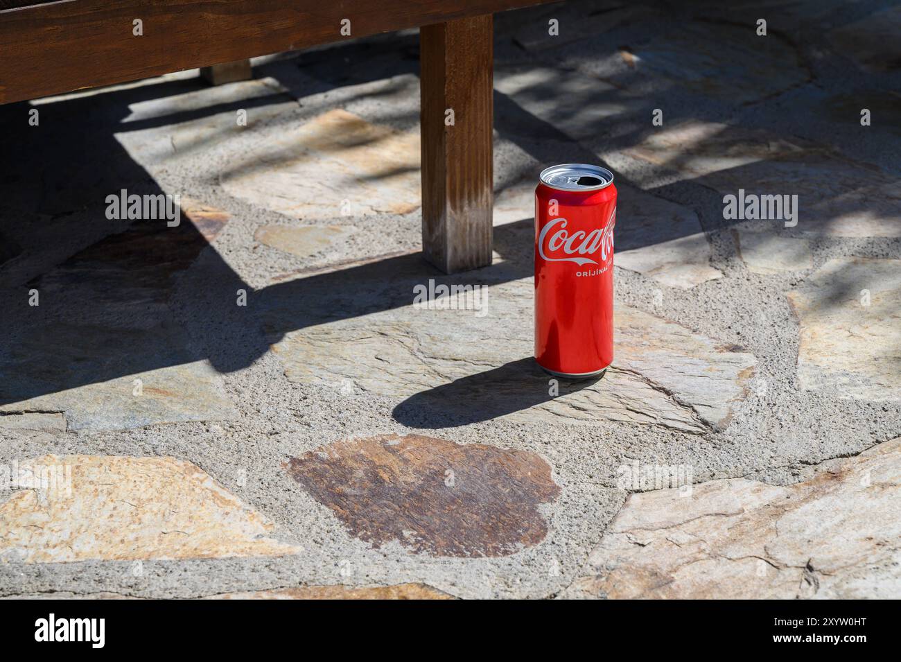 Gaziveren, Cyprus -08.13.2024 Coca cola small can of soft drink near ...
