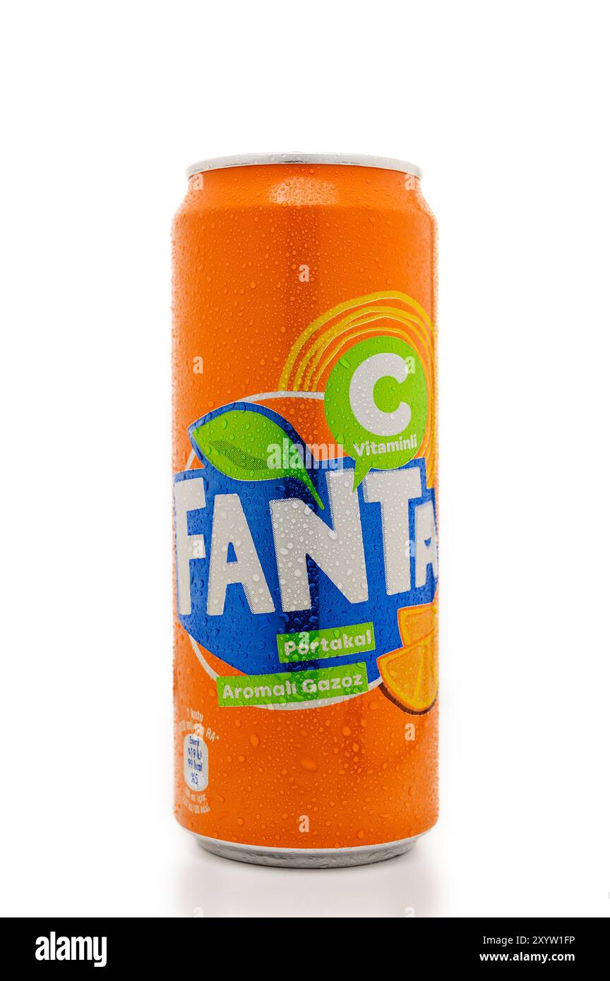 Gaziveren, Cyprus -08.13.2024 Fanta can isolated on white background ...