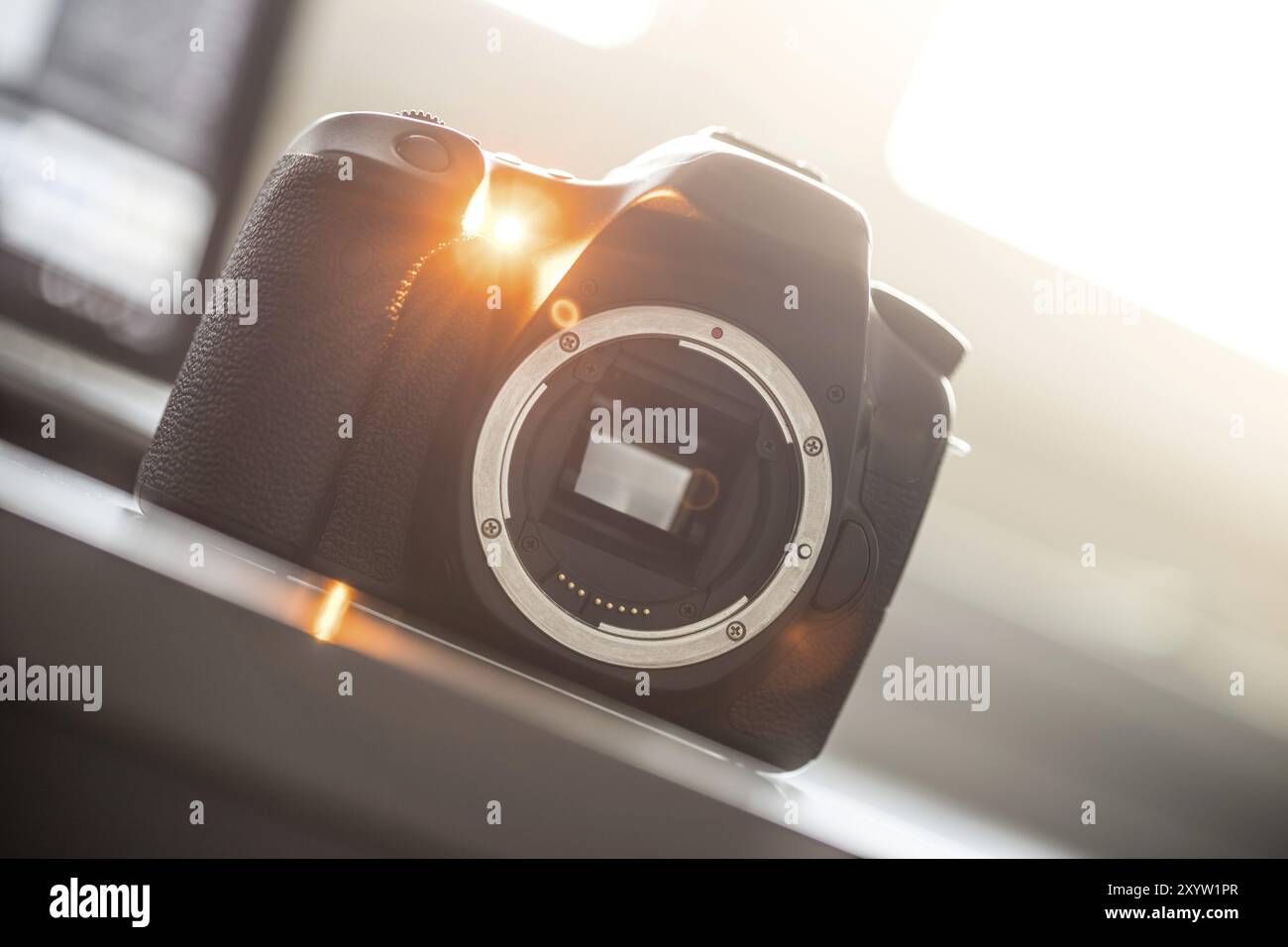 Professional reflex camera on a table, camera sensor Stock Photo - Alamy