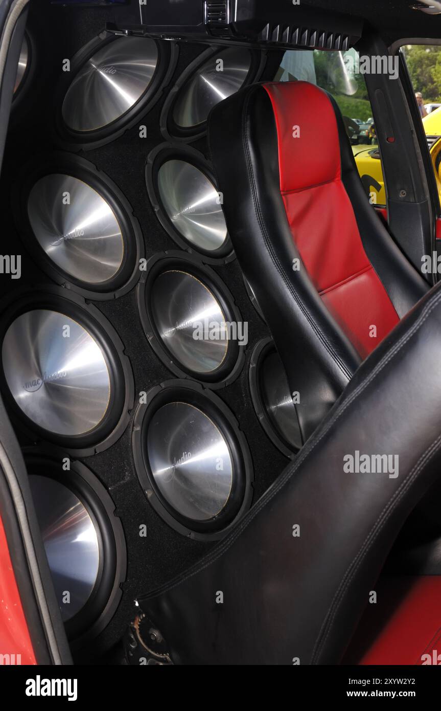 Powerful custom auto audio system with multiple speakers in the back of ...