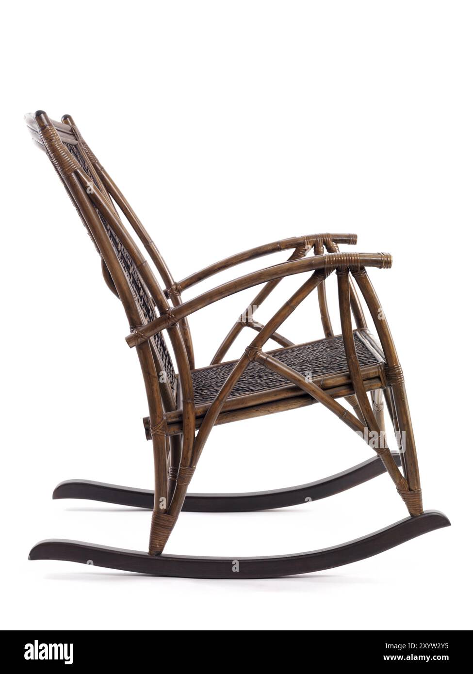 Antique wooden rocking chair side view isolated on white background ...