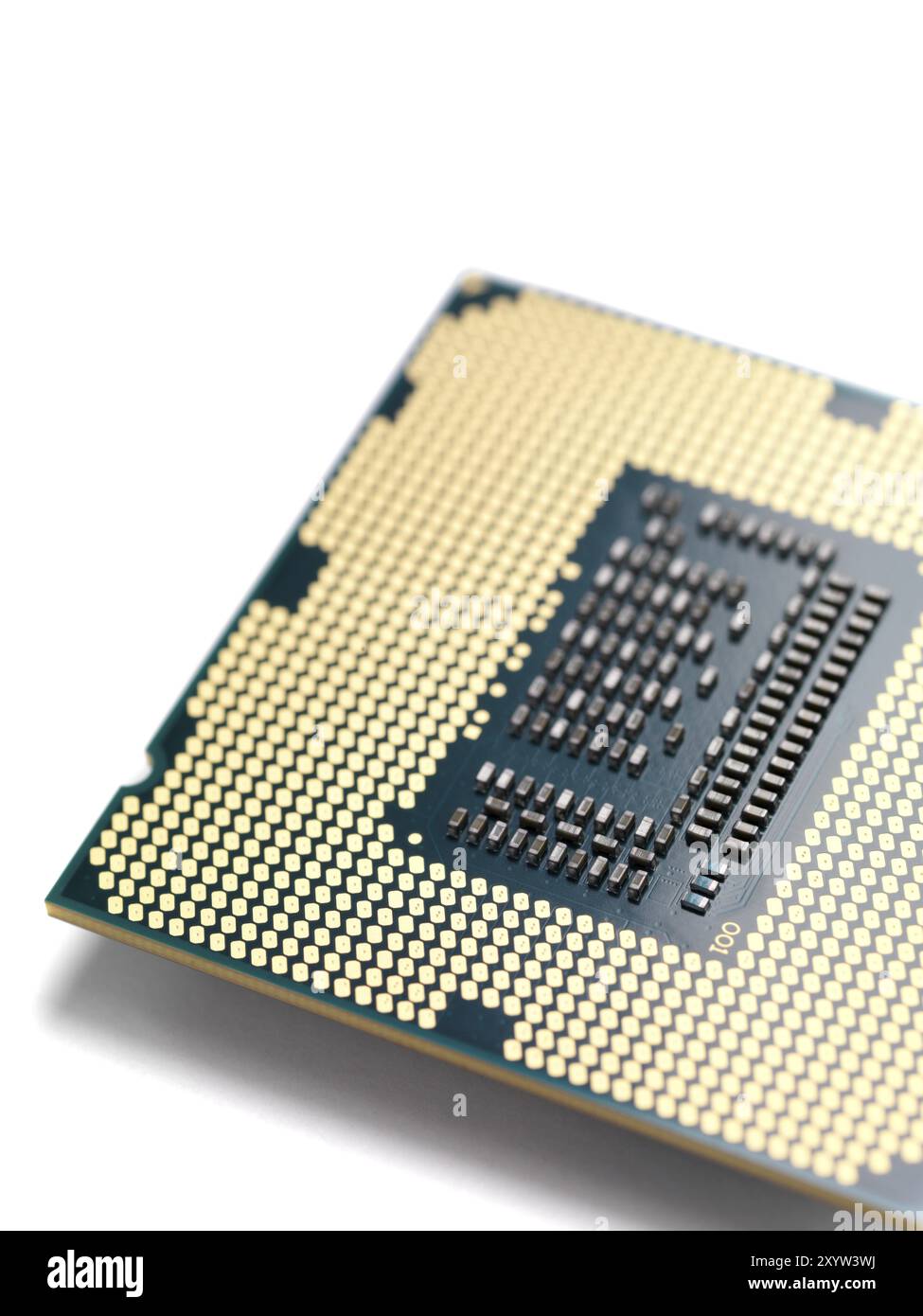 Intel i7 processor gold contacts CPU socket circuit isolated on white ...
