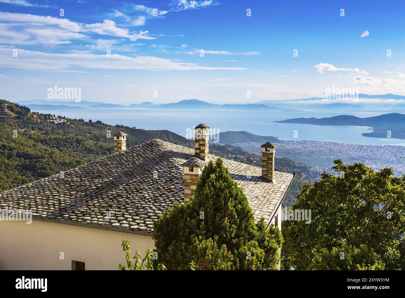 Volos city and sea gulf aerial view from Pelion mount, Greece, Europe ...
