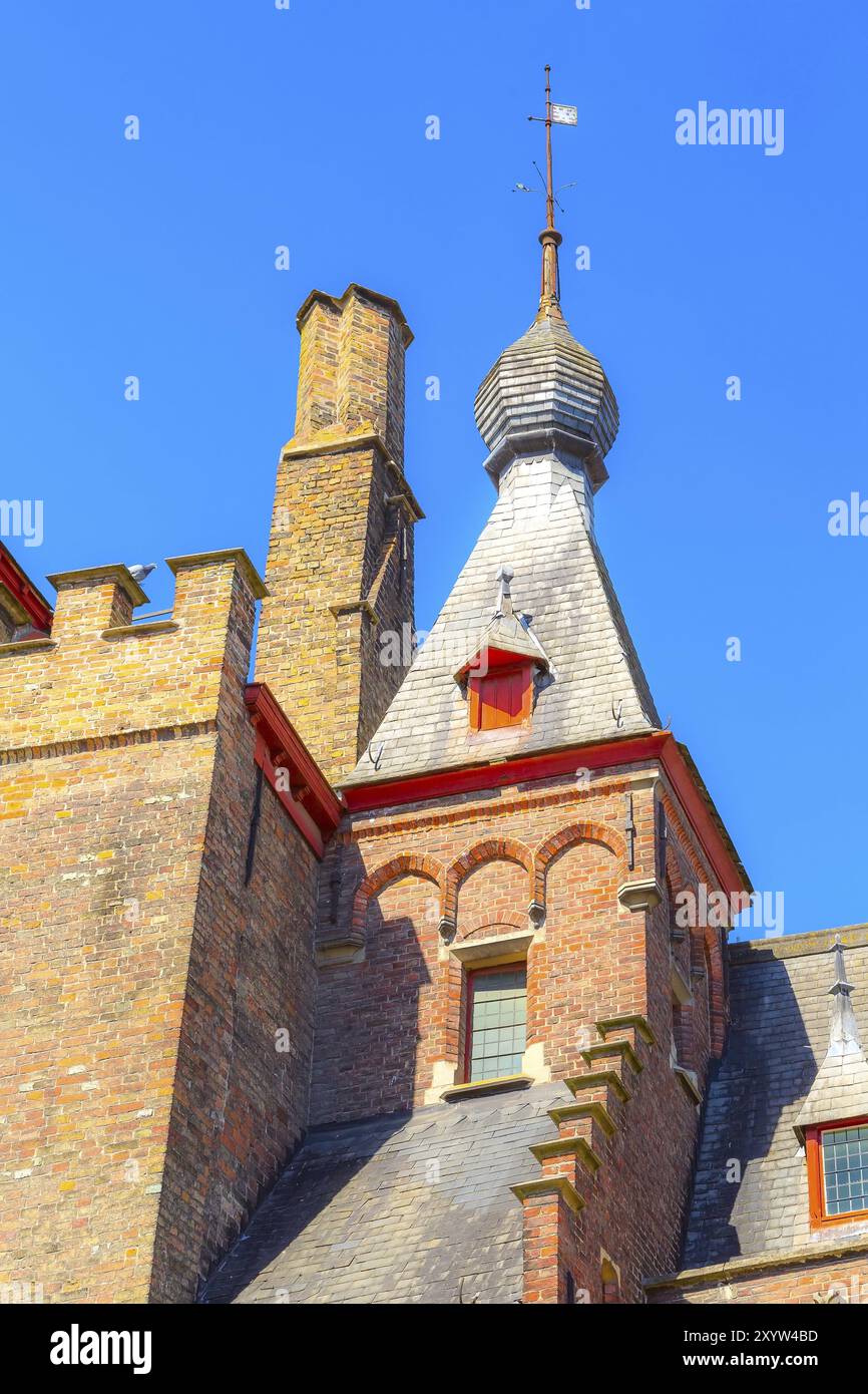 Bruges, Belgium traditional close-up medieval brick house exterior ...
