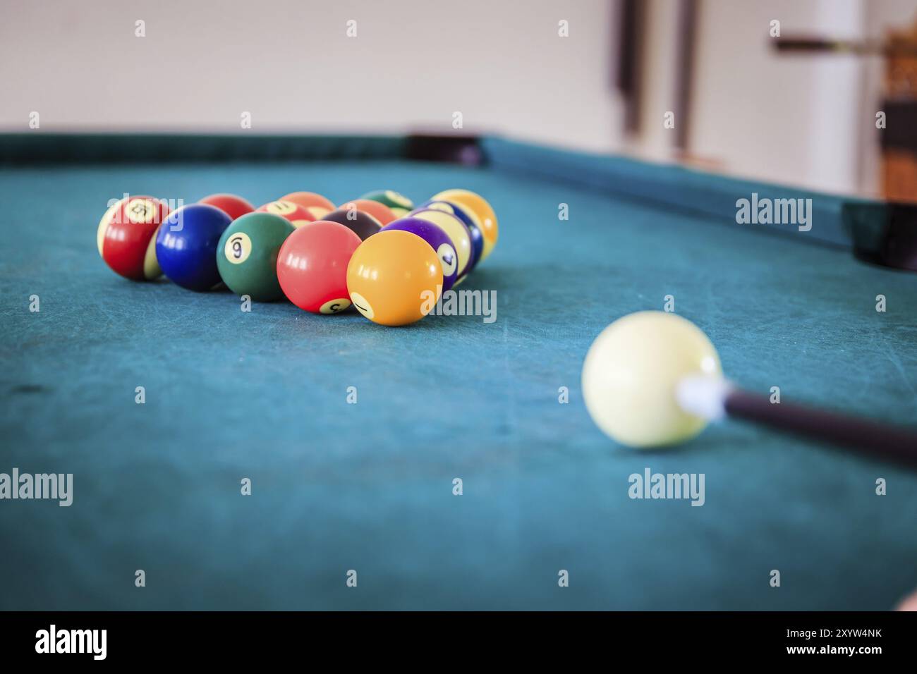 Billard balls and table in a bar Stock Photo - Alamy