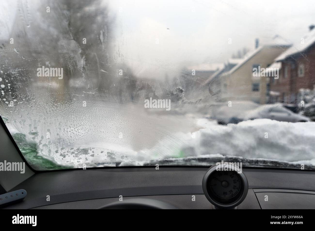 View through a steamed-up windscreen in winter Stock Photo - Alamy