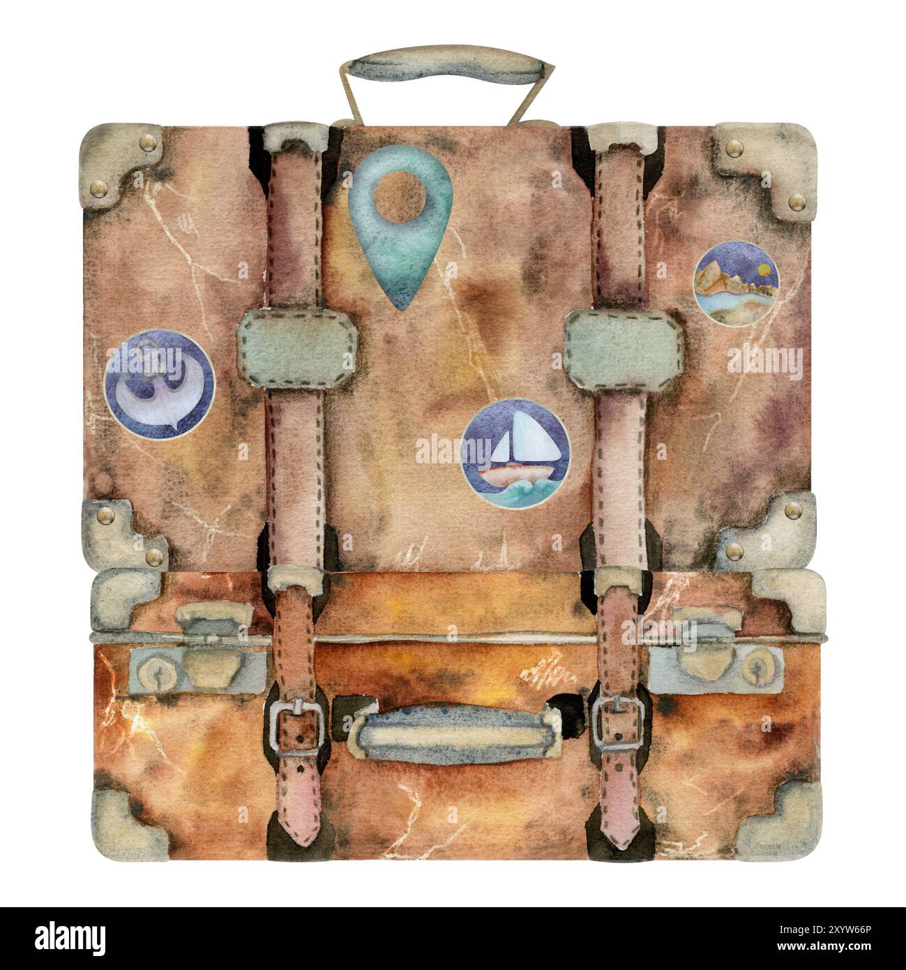 Watercolor hand drawn art. Illustration with set of retro vintage old ...