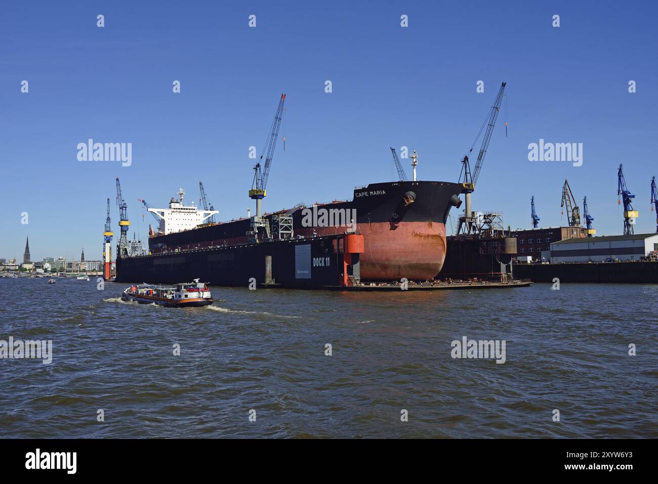 Europe, Germany, Hamburg, Elbe, harbour, floating dock, bulk carrier ...