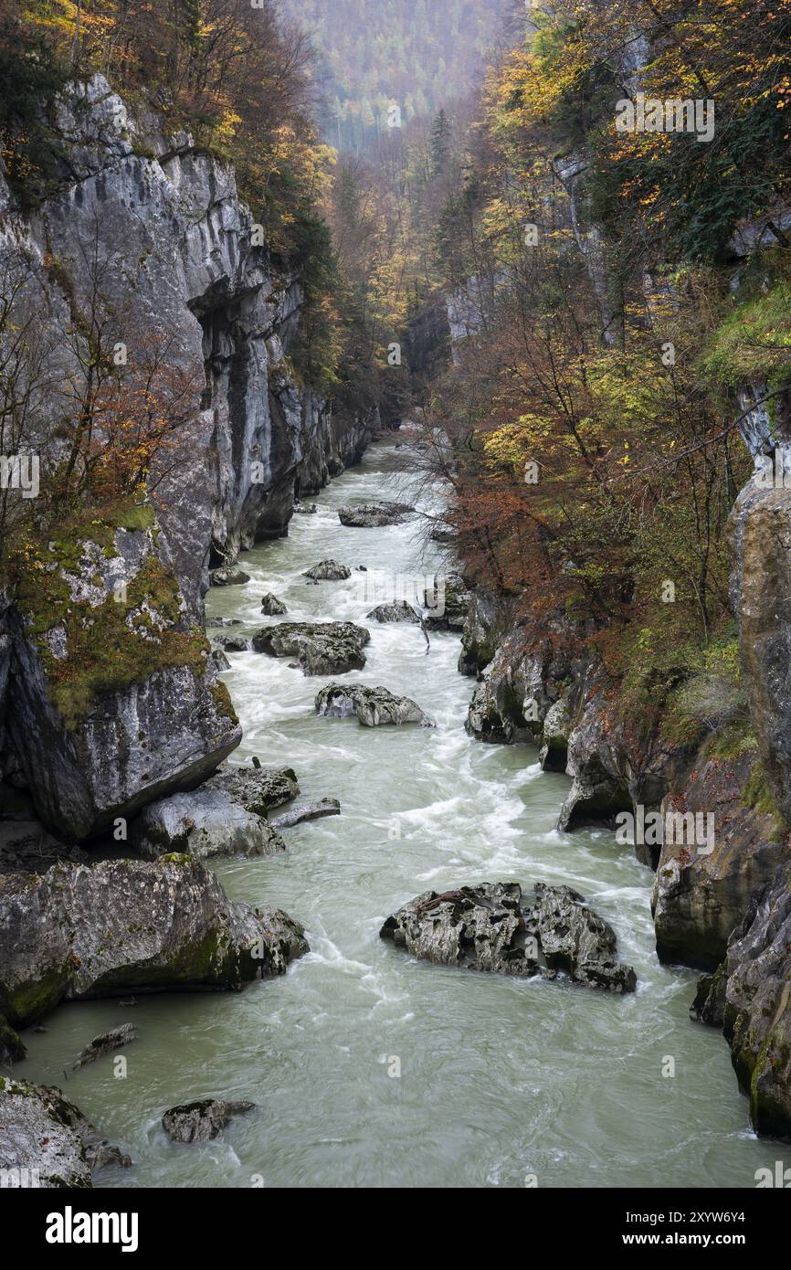 View from the Salzach bridge to the river Salzach and the Salzach gorge ...