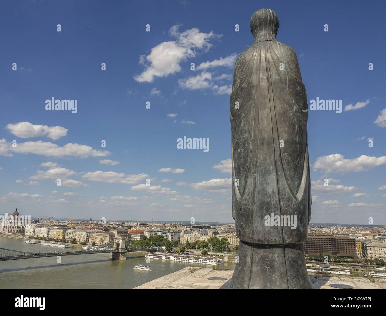 Statue with a view of the city and the Danube in Budapest, budapest ...