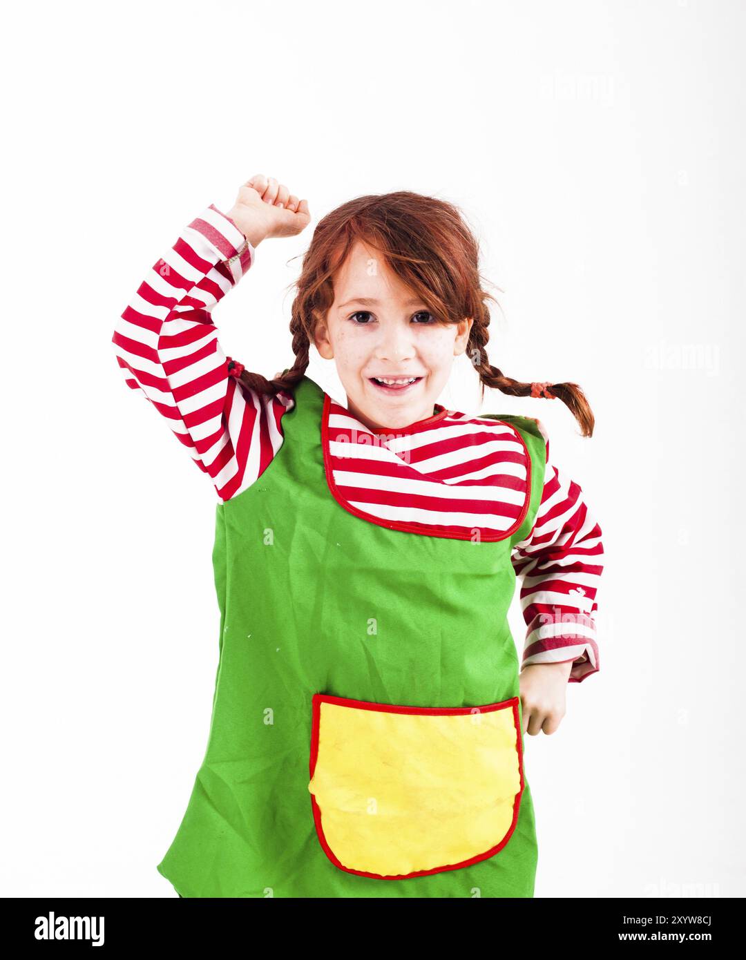 Little girl dressed as Pippi Longstocking with white background Stock ...