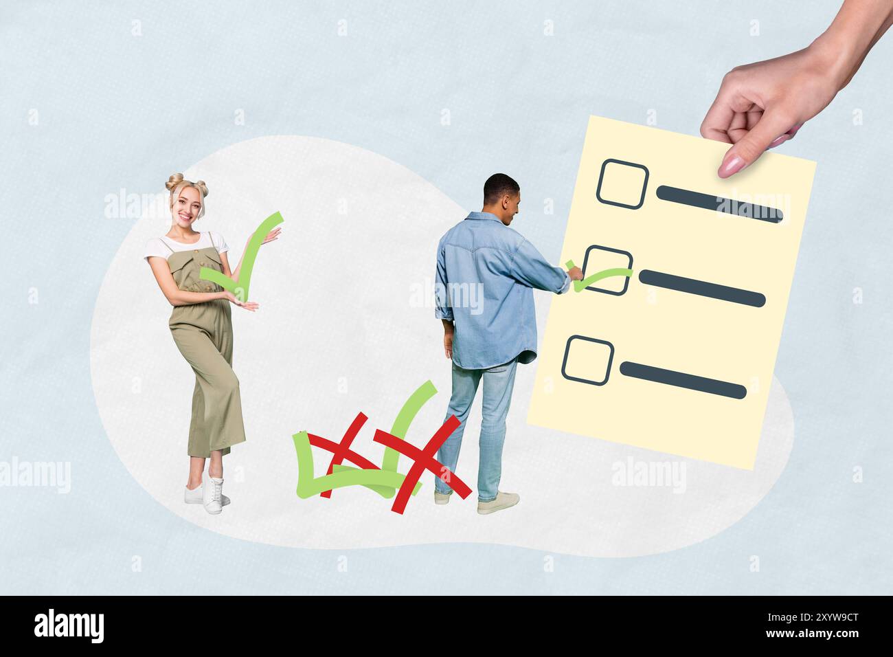 Photo collage artwork composite sketch image of hand hold document ...