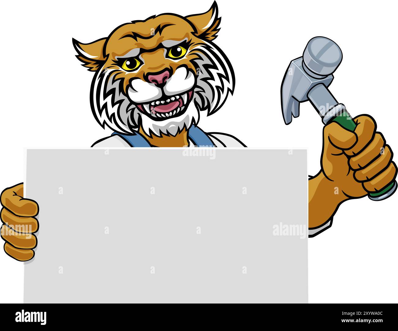 Wildcat Hammer Cartoon Mascot Handyman Carpenter Stock Vector Image ...