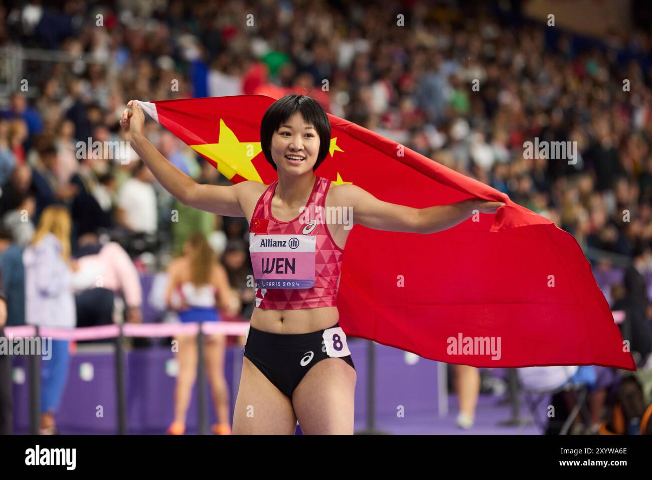 30th August, 2024, Paris, France. Xiaoyan Wen of China takes gold the ...