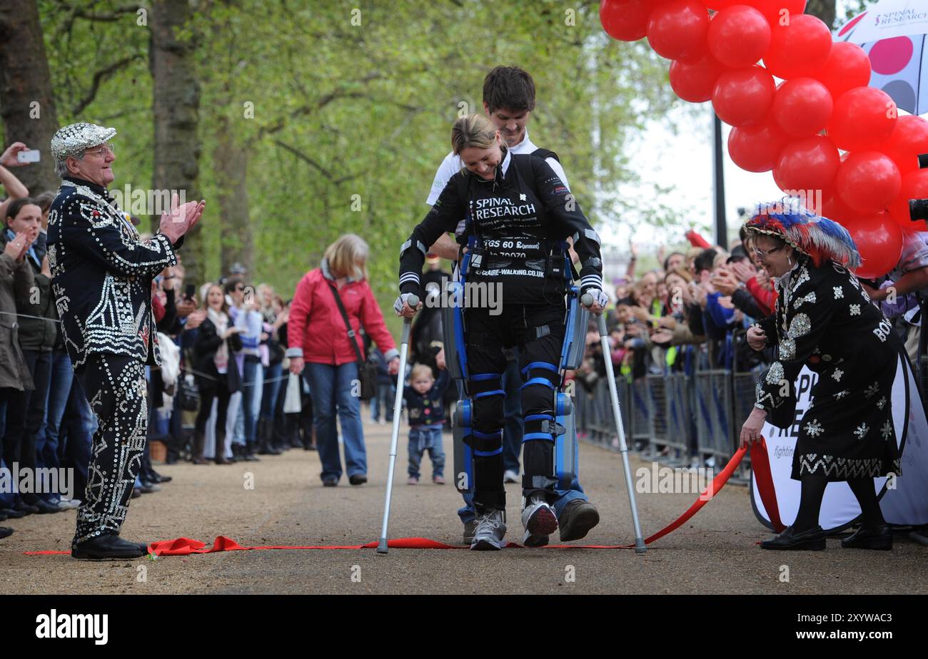 File photo dated 8/5/2012 of wears a bionic ReWalk suit as she crosses ...