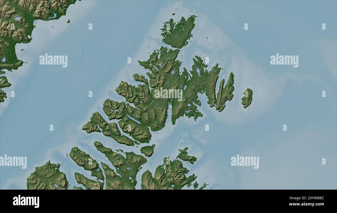 Afognak Island in the Gulf of Alaska on a colored elevation map Stock ...