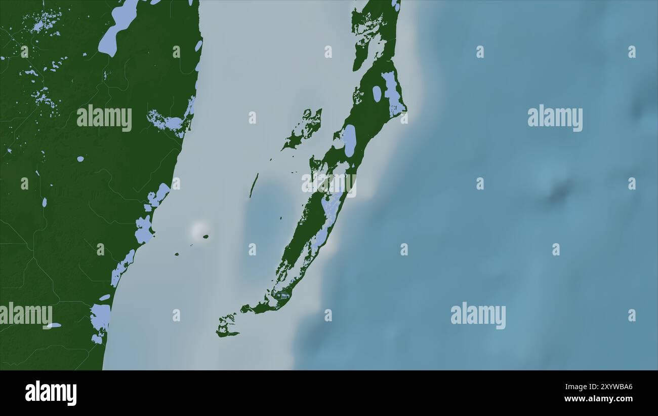 Ambergris Caye Island in the Caribbean Sea on a colored elevation map ...