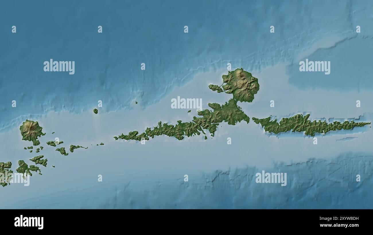 Atka Island in the Bering Sea on a colored elevation map Stock Photo ...