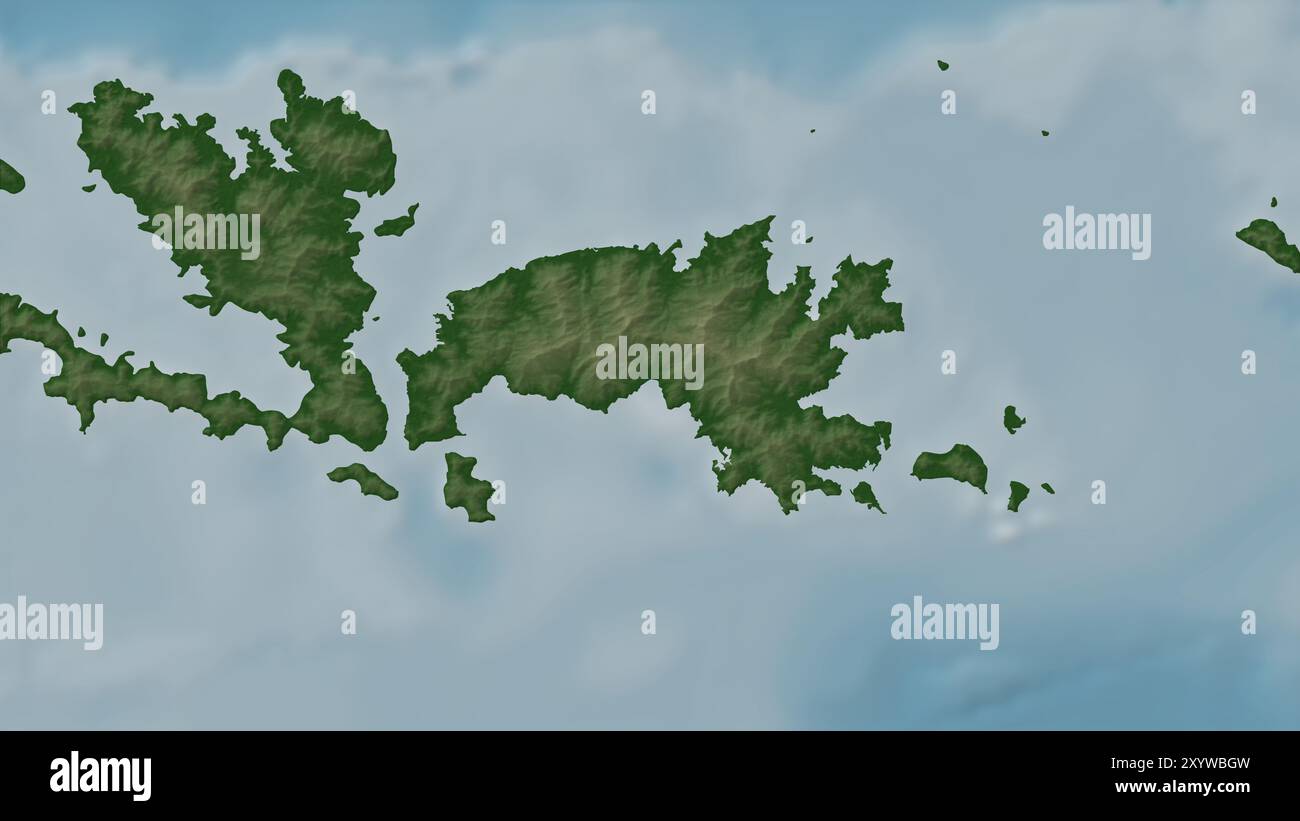 Basilaki Island in the Solomon Sea on a colored elevation map Stock ...