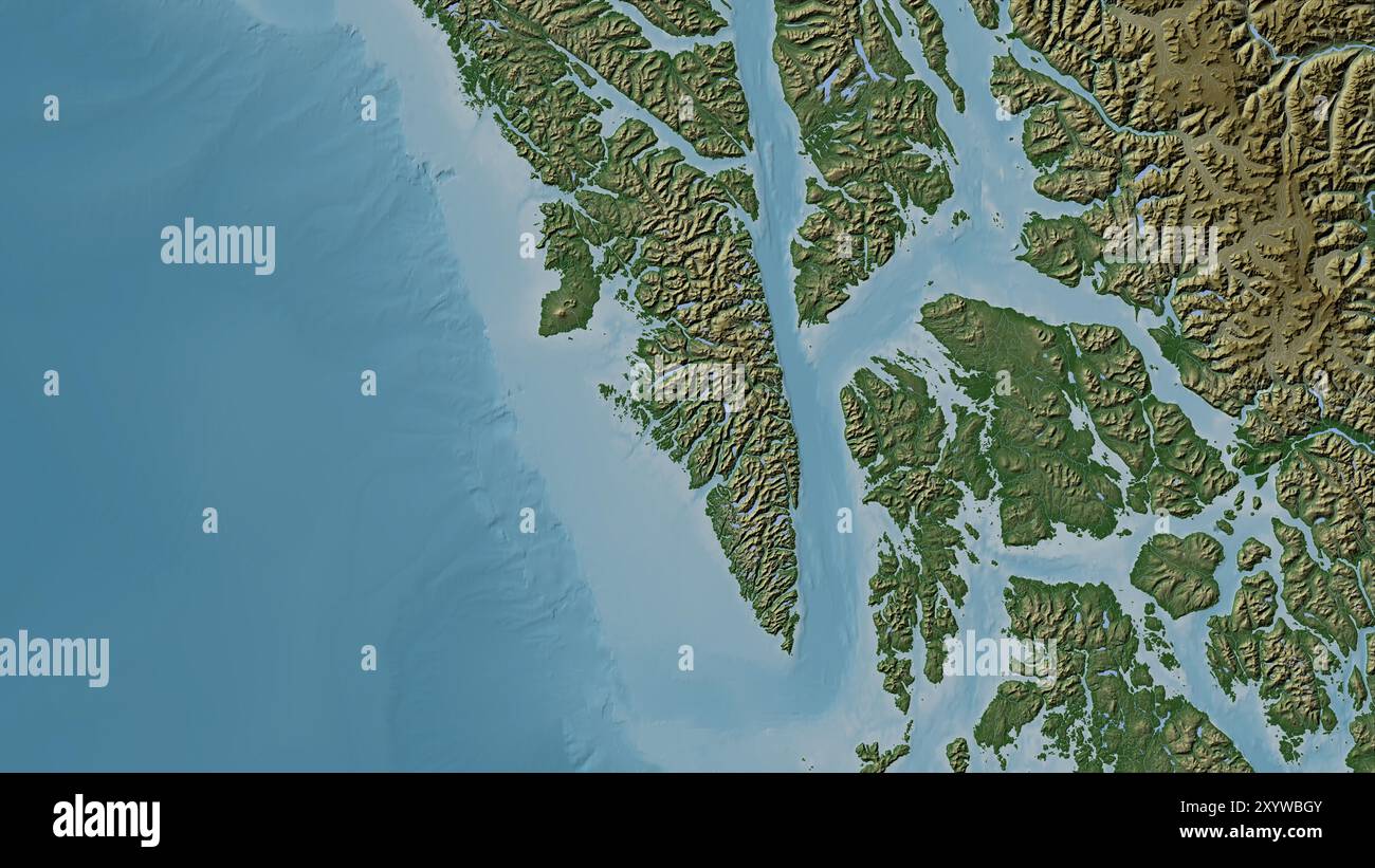 Baranof Island in the North Pacific Ocean on a colored elevation map ...