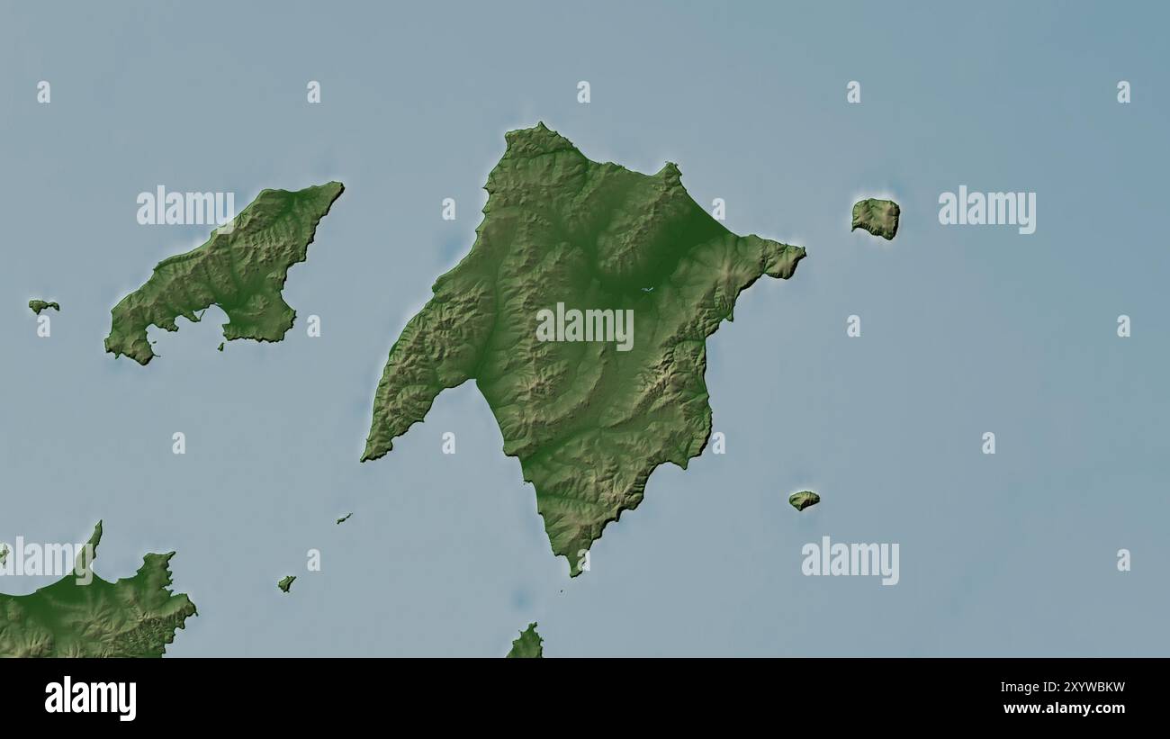 Bolshoy Shantar Island in the Sea of Okhotsk on a colored elevation map ...