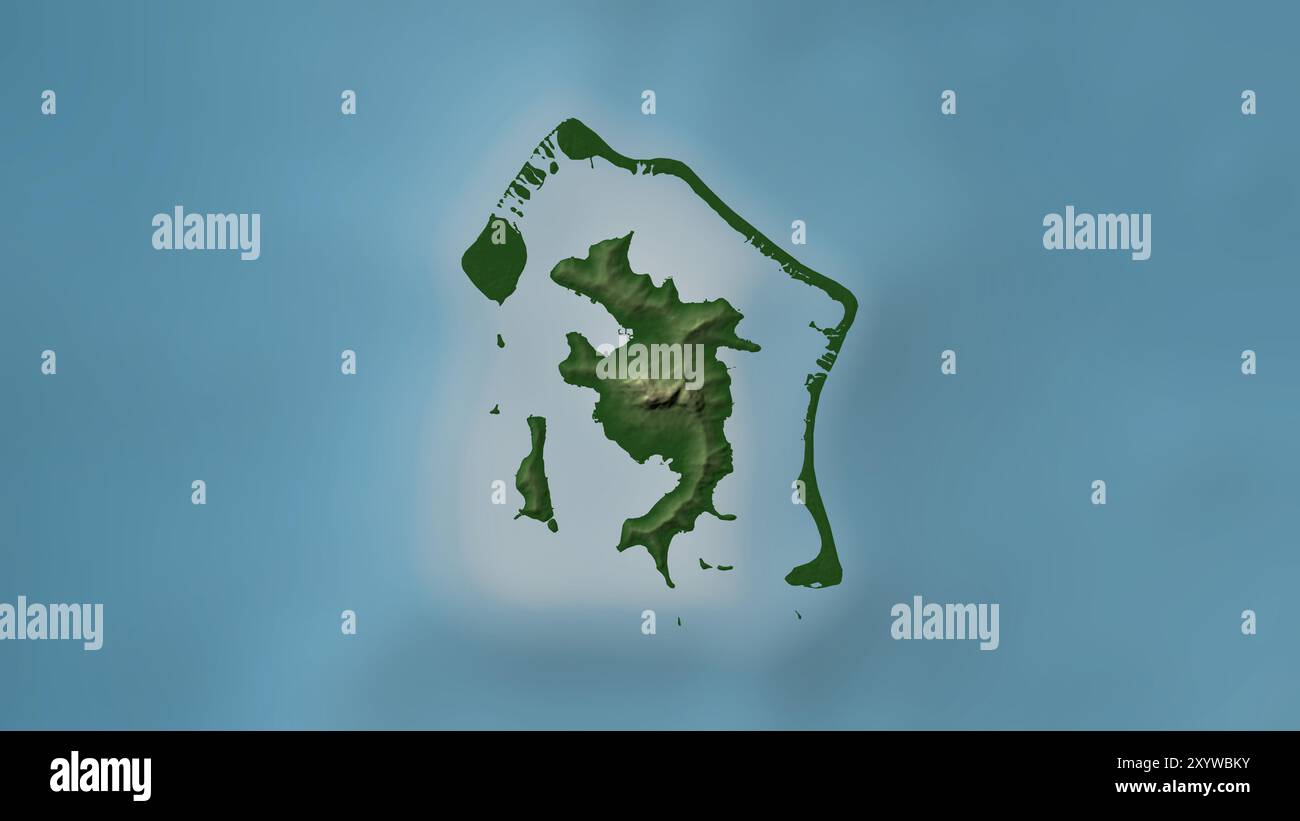 Bora Bora Island in the South Pacific Ocean on a colored elevation map ...