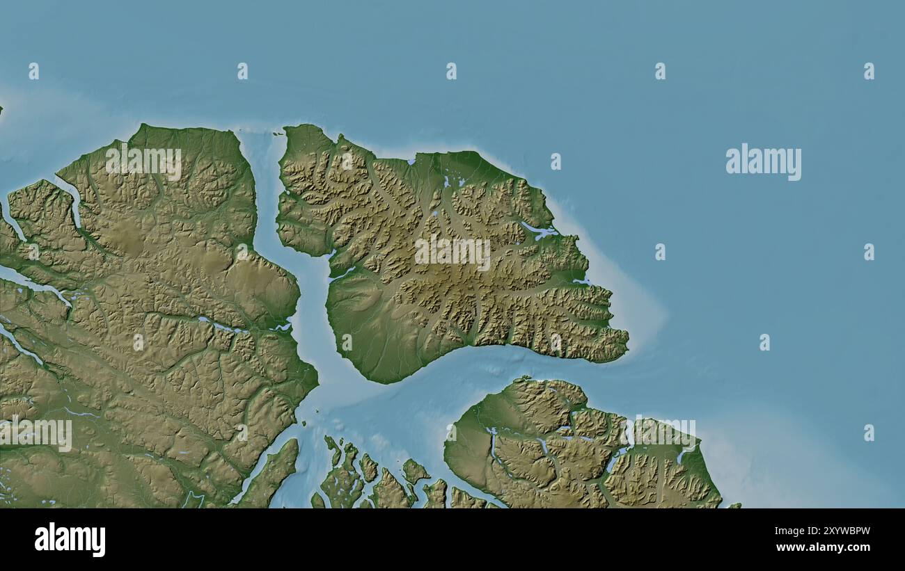 Bylot Island in the Baffin Bay on a colored elevation map Stock Photo ...