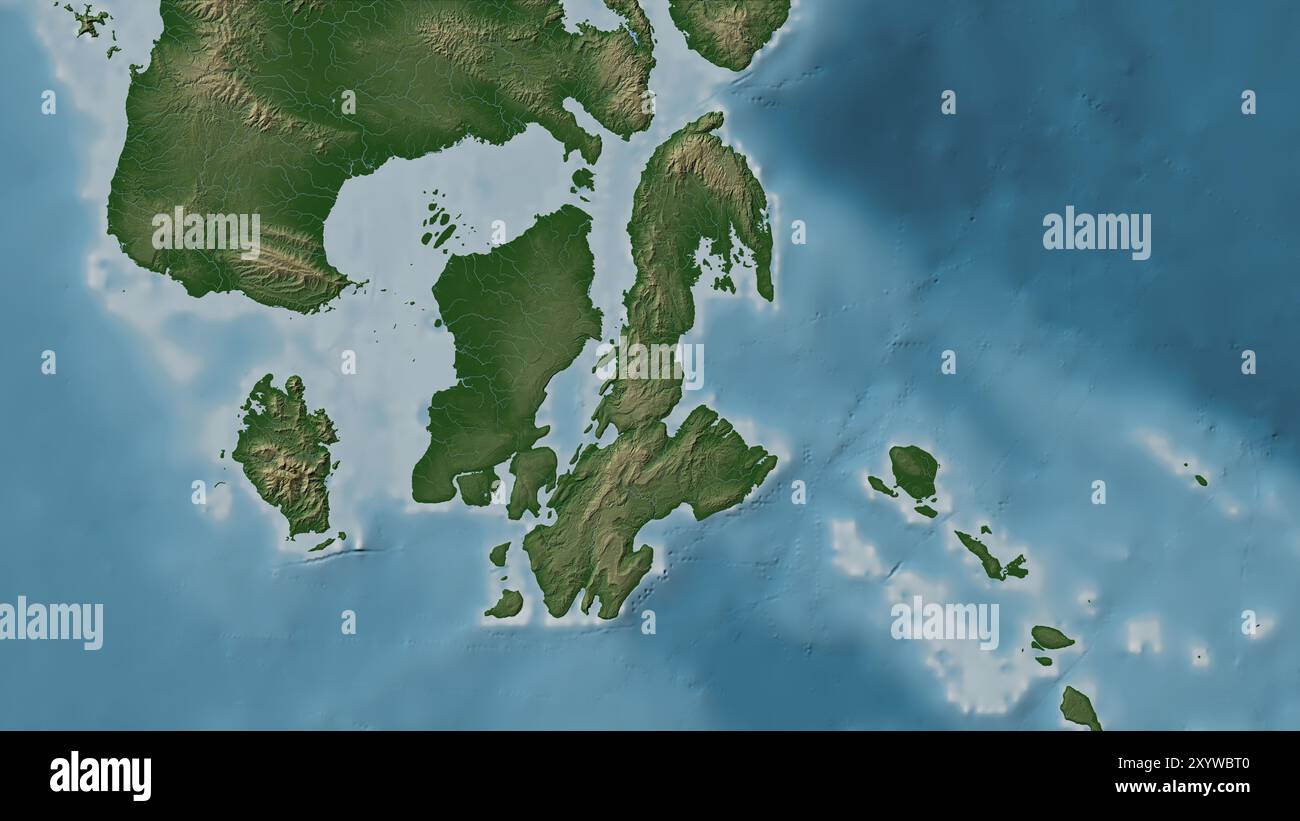 Buton Island in the Banda Sea on a colored elevation map Stock Photo ...
