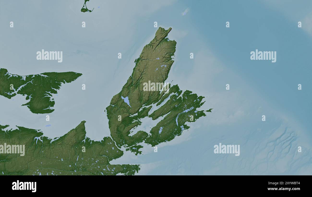 Cape Breton Island in the Gulf of St. Lawrence on a colored elevation ...